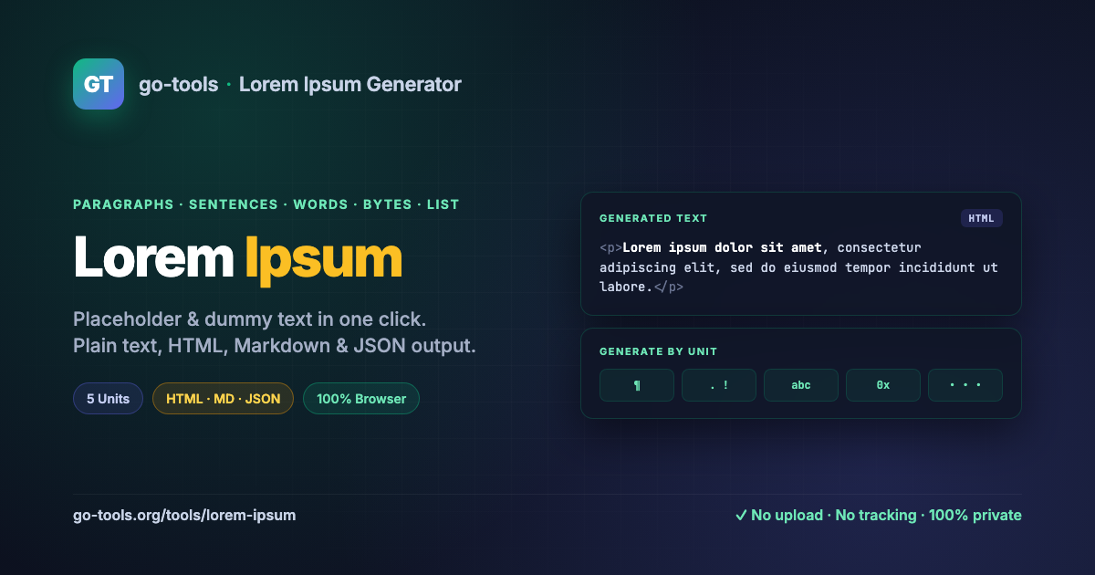Lorem Ipsum 生成器 — 免费占位与假文工具 | Go Tools