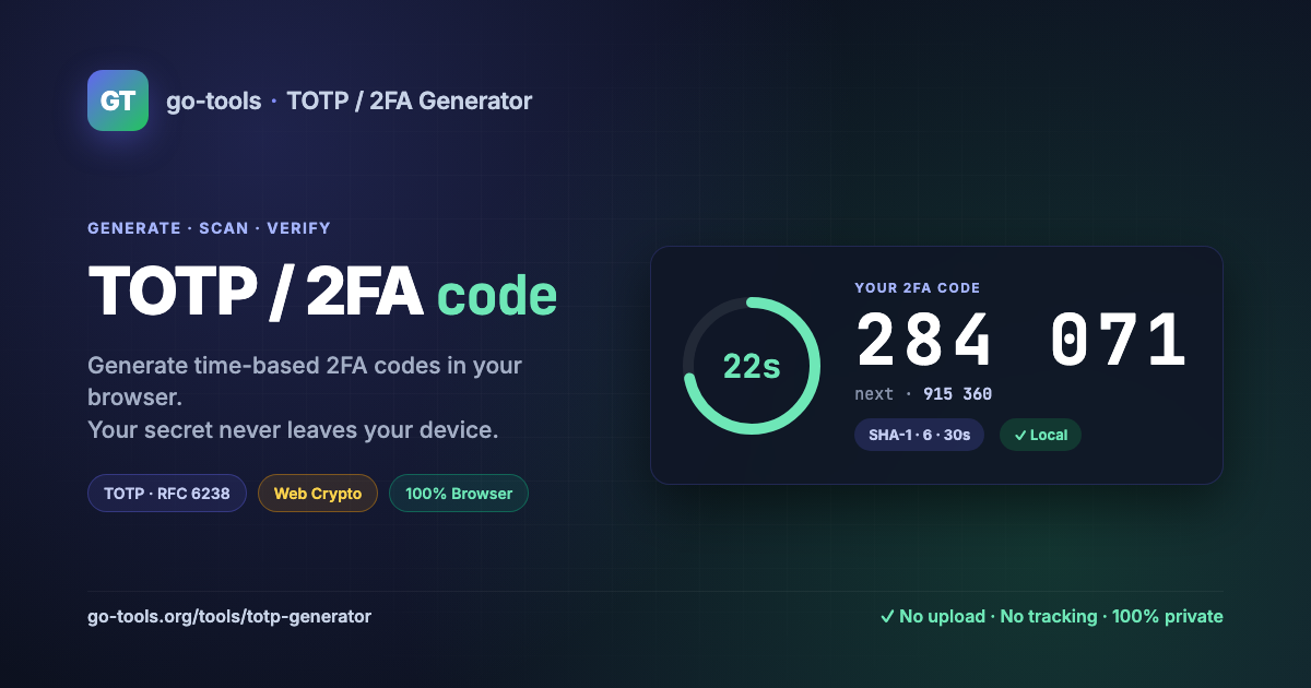 2FA 与 TOTP 验证码生成器 — 免费在线身份验证器 | Go Tools